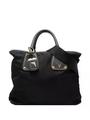 Prada Saffiano Trimmed Tessuto Satchel - Black