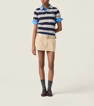 Miu Miu Cotton Gabardine Belted Mini Skirt - Neutral