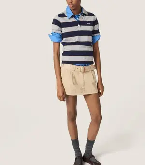 Miu Miu Cotton Gabardine Belted Mini Skirt - Neutral