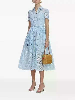 SELF-PORTRAIT Belted Floral Lace Midi Dress