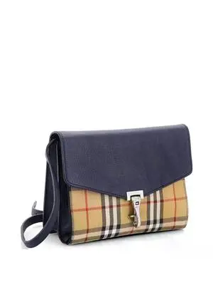Burberry Macken Leather And Vintage Check Canvas Small Crossbody Bag - Blue