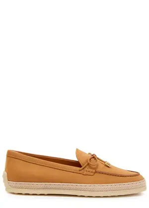 TOD'S Suede Loafers With Raffia Trim - Brown