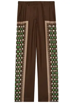 Tory Burch Printed Straight-leg Silk Trousers - Brown