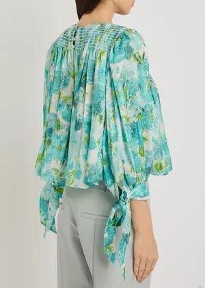 Chloé Printed Cropped Silk Blouse - Blue
