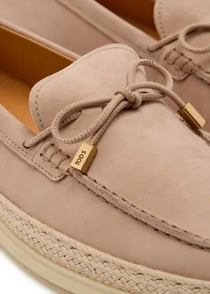 TOD'S Raffia-trim Suede Loafers - Camel