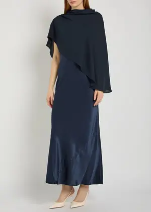 REFORMATION Lilibeth Cape-effect Silk Midi Dress - Navy