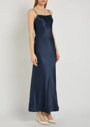 REFORMATION Lilibeth Cape-effect Silk Midi Dress - Navy