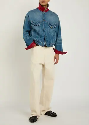 Versace Denim Jacket With Leather Collar