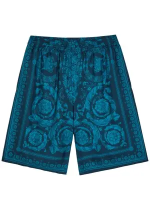 Versace Printed Silk Shorts - Blue