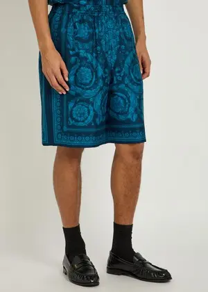 Versace Printed Silk Shorts - Blue