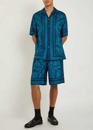 Versace Printed Silk Shorts - Blue