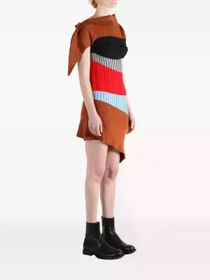 KIKO KOSTADINOV Striped Asymmetric Mini Dress - Brown