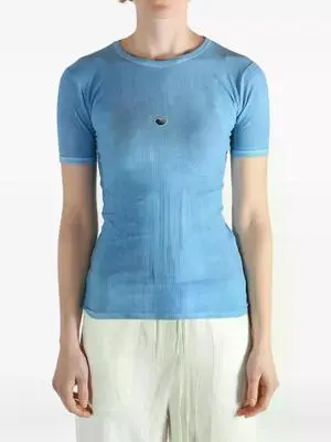 BASERANGE Ribbed Knit Heart Motif T-shirt - Blue