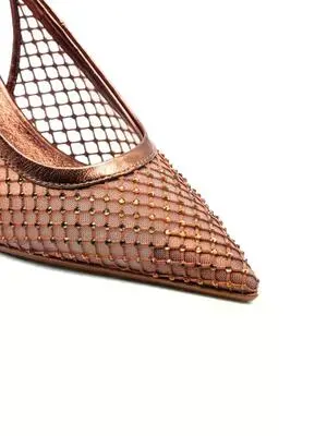 SERGIO LEVANTESI Embellished Mesh Slingback Pumps - Brown