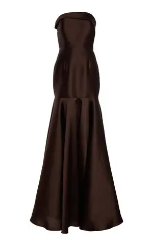 GRETA CONSTANTINE Jabiru Satin Drop Waist Gown - Brown