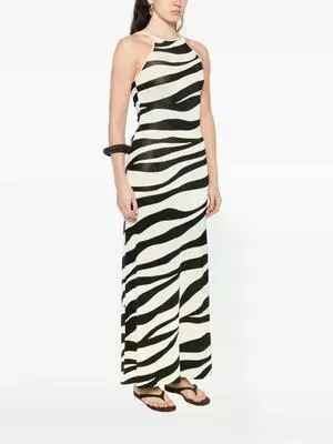 Sandro Zebra Print Knit Halterneck Maxi Dress