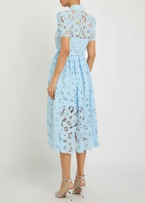 SELF-PORTRAIT Guipure-lace Midi Shirt Dress - Blue