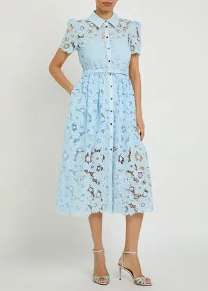 SELF-PORTRAIT Guipure-lace Midi Shirt Dress - Blue