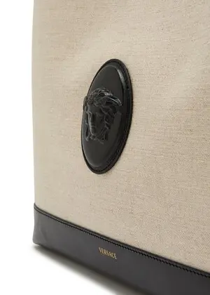 Versace Large Leather And Canvas Tote Bag - Black