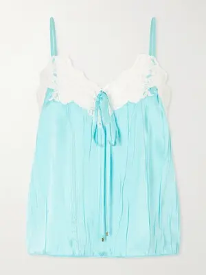 Chloé Lace-trimmed Crinkled Silk-satin Top