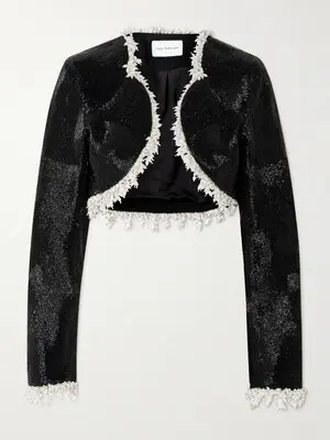 CLIO PEPPIATT Margot Cropped Embellished Jacket - Black