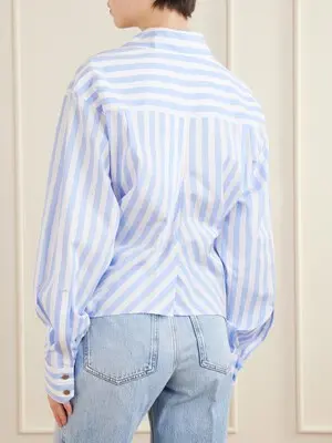 Sportmax Gathered Striped Cotton-poplin Shirt - Blue