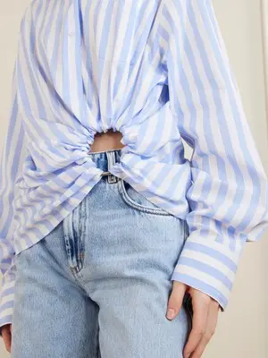 Sportmax Gathered Striped Cotton-poplin Shirt - Blue