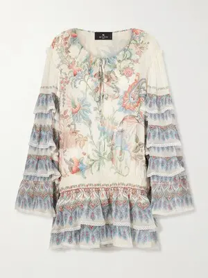 Etro Silk Mini Tunic Dress With Ruffle Detail