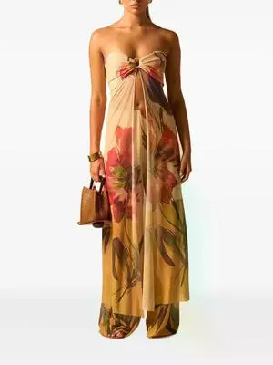 JBQ Strapless Floral Print Cut-out Top
