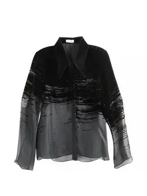 GRACE LING Glitch Patterned Sheer Long-sleeved Top