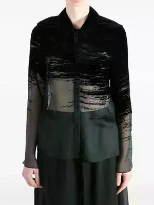 GRACE LING Glitch Patterned Sheer Long-sleeved Top