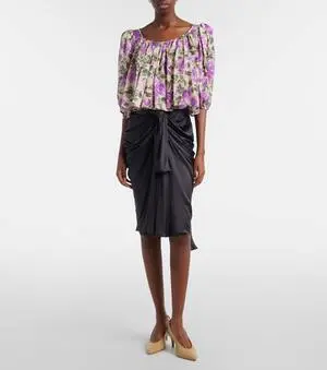 Chloé Gathered Silk Satin Midi Skirt