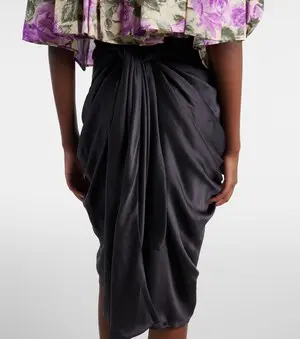 Chloé Gathered Silk Satin Midi Skirt