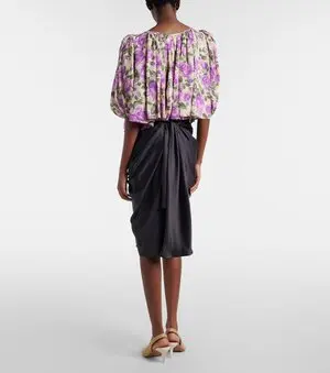 Chloé Gathered Silk Satin Midi Skirt
