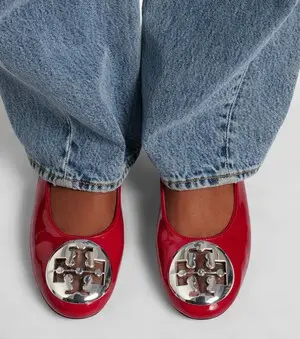 Tory Burch Reva Embellished Patent Leather Ballet Flats - Red