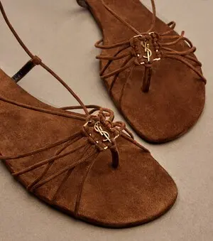 Saint Laurent Babylone Suede Sandals - Brown
