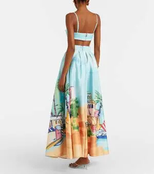 LEO LIN Printed Satin Maxi Skirt