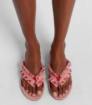 JIMMY CHOO Bay Fringed Canvas Thong Sandals