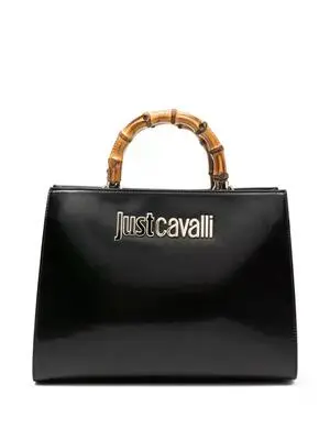Just Cavalli Logo Detail Bamboo Top Handle Tote Bag - Black