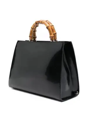 Just Cavalli Logo Detail Bamboo Top Handle Tote Bag - Black