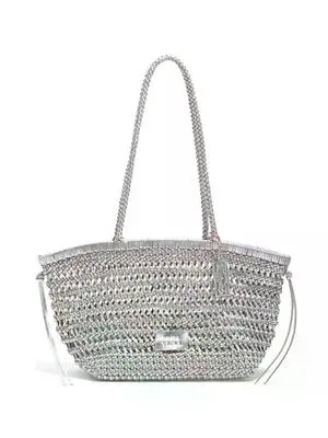 Bimba Y Lola Woven Braided Handle Tote Bag - Silver