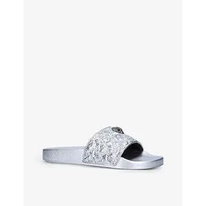 Kurt Geiger Meena Eagle Metallic Sliders - Silver