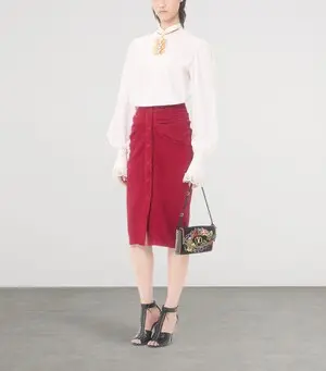 Valentino Garavani Suede Gathered Midi Skirt - Red