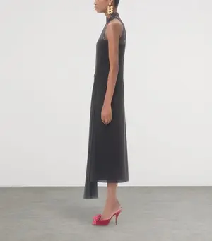 Valentino Garavani Silk Georgette Midi Dress With Lace Neckline