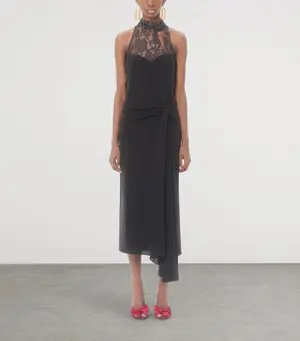 Valentino Garavani Silk Georgette Midi Dress With Lace Neckline