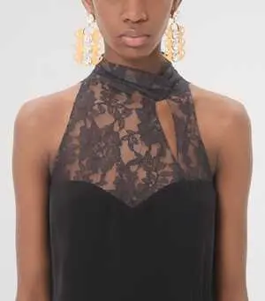 Valentino Garavani Silk Georgette Midi Dress With Lace Neckline