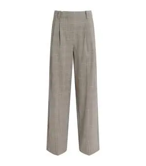 Maje Wool-blend Check Tailored Palazzo Trousers - Black