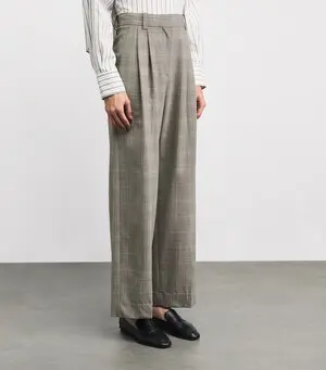 Maje Wool-blend Check Tailored Palazzo Trousers