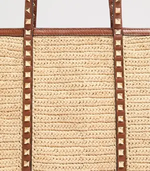 Valentino Garavani Large Straw Rockstud Tote Bag - Pink