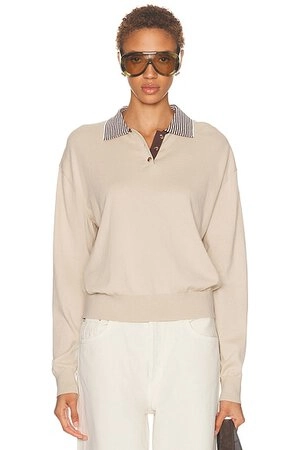 SRG Marielle Long Sleeve Knit Polo - Tan